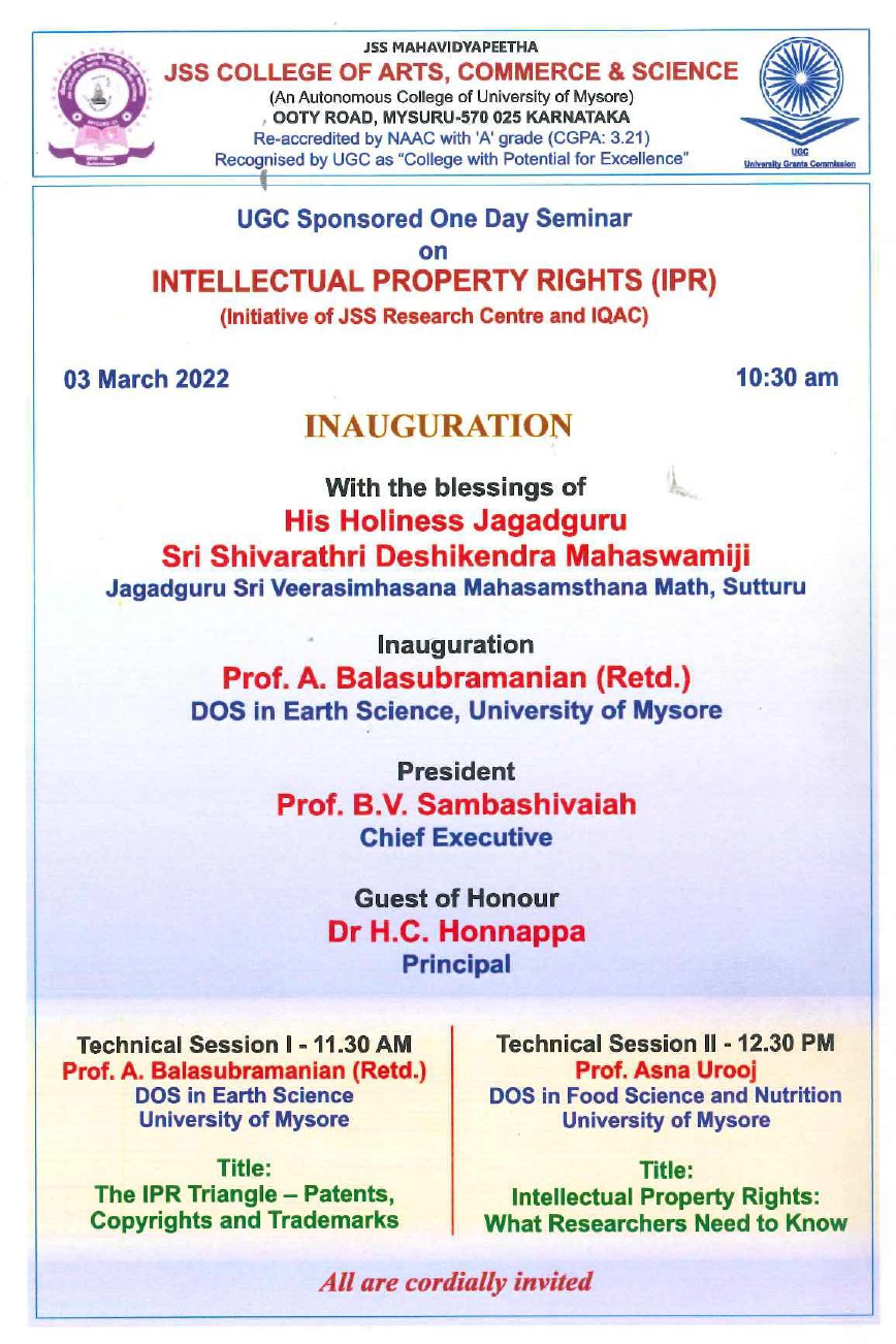 Seminar On Intellectual Property Rights IPR JSS Mahavidyapeetha
