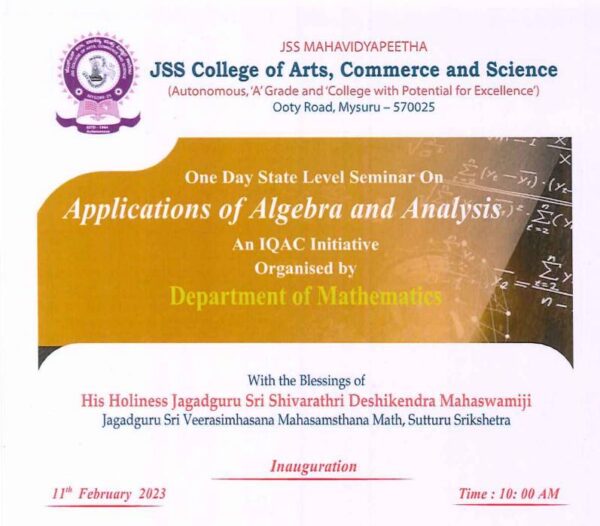 One-day State Level Seminar on Applications of Algebra and Analysis ...